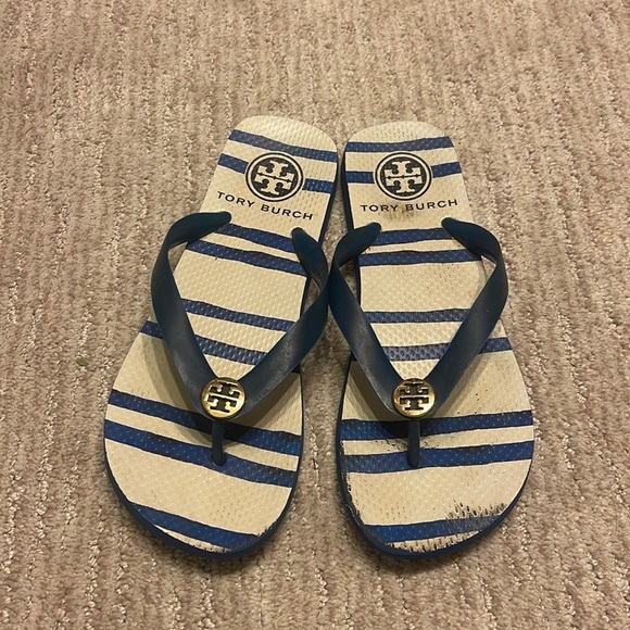 Tory Burch | Shoes | Tory Burch Blue And White Flip Flops | Poshmark